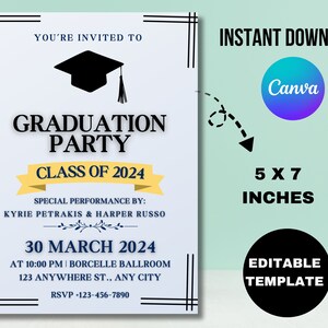 Graduation Invitation Template Printable Editable Electronic Graduation ...