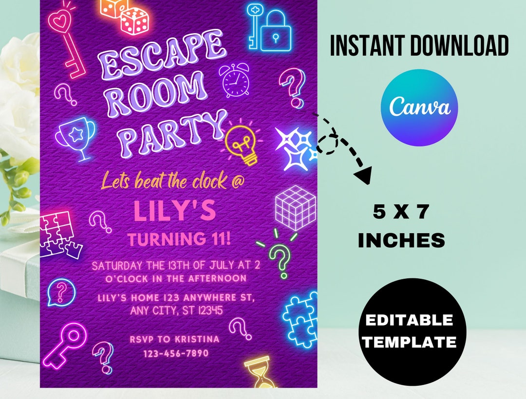 Escape Room Birthday Party Invitation Editable Template | Kids Mystery ...