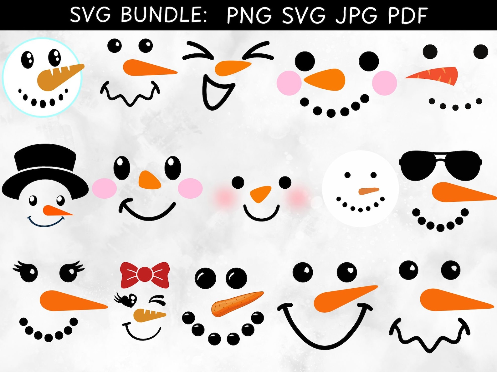 Snowman Faces Svg Snowman Svg Snowman Clipart Christmas Svg Snowman Cut ...