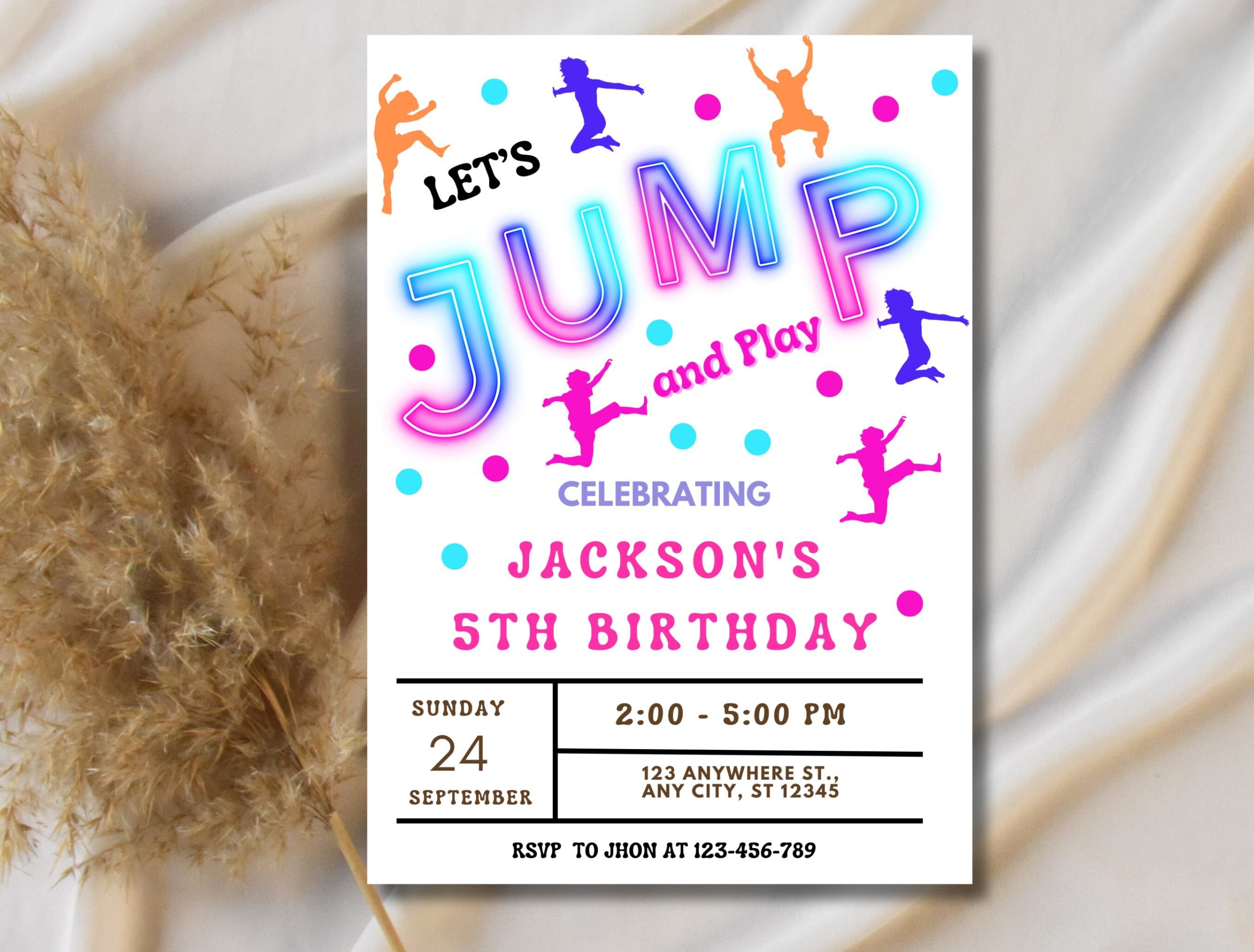 Jump Birthday Invitation, Jump Invitation, Editable Kids Trampoline ...