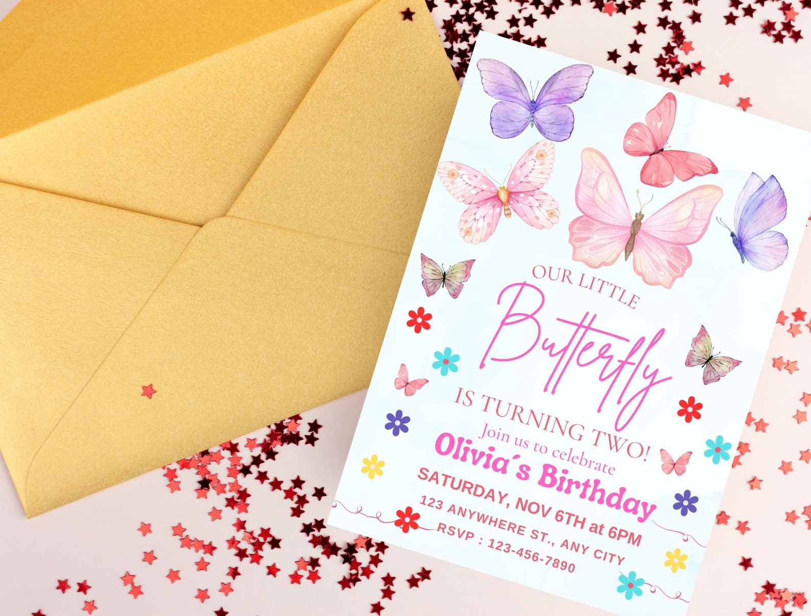Butterfly Birthday Invitation Girl Butterfly Party Butterfly Invitation ...