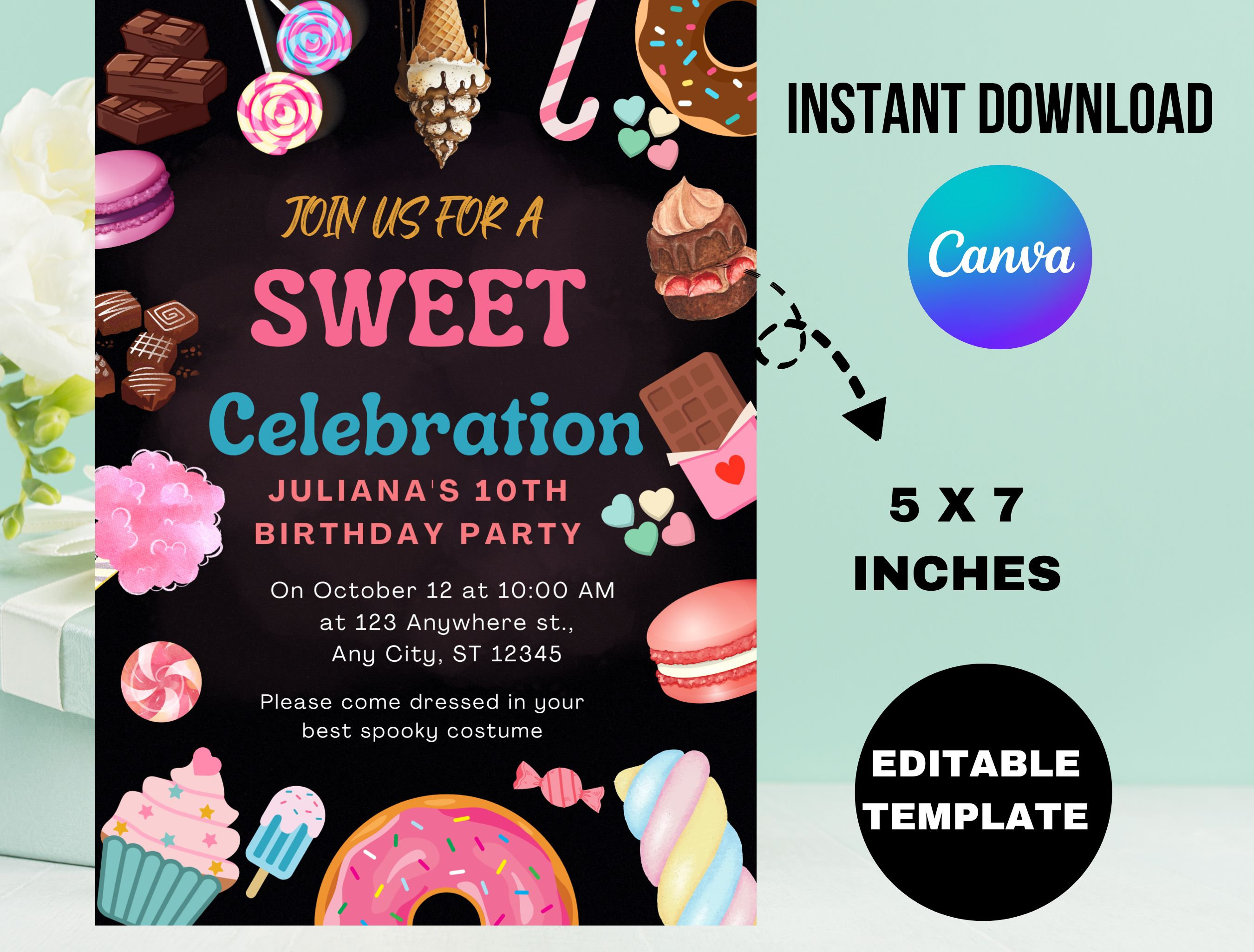 Editable Sweets Birthday Invitation Template, Candy Party (digital ...