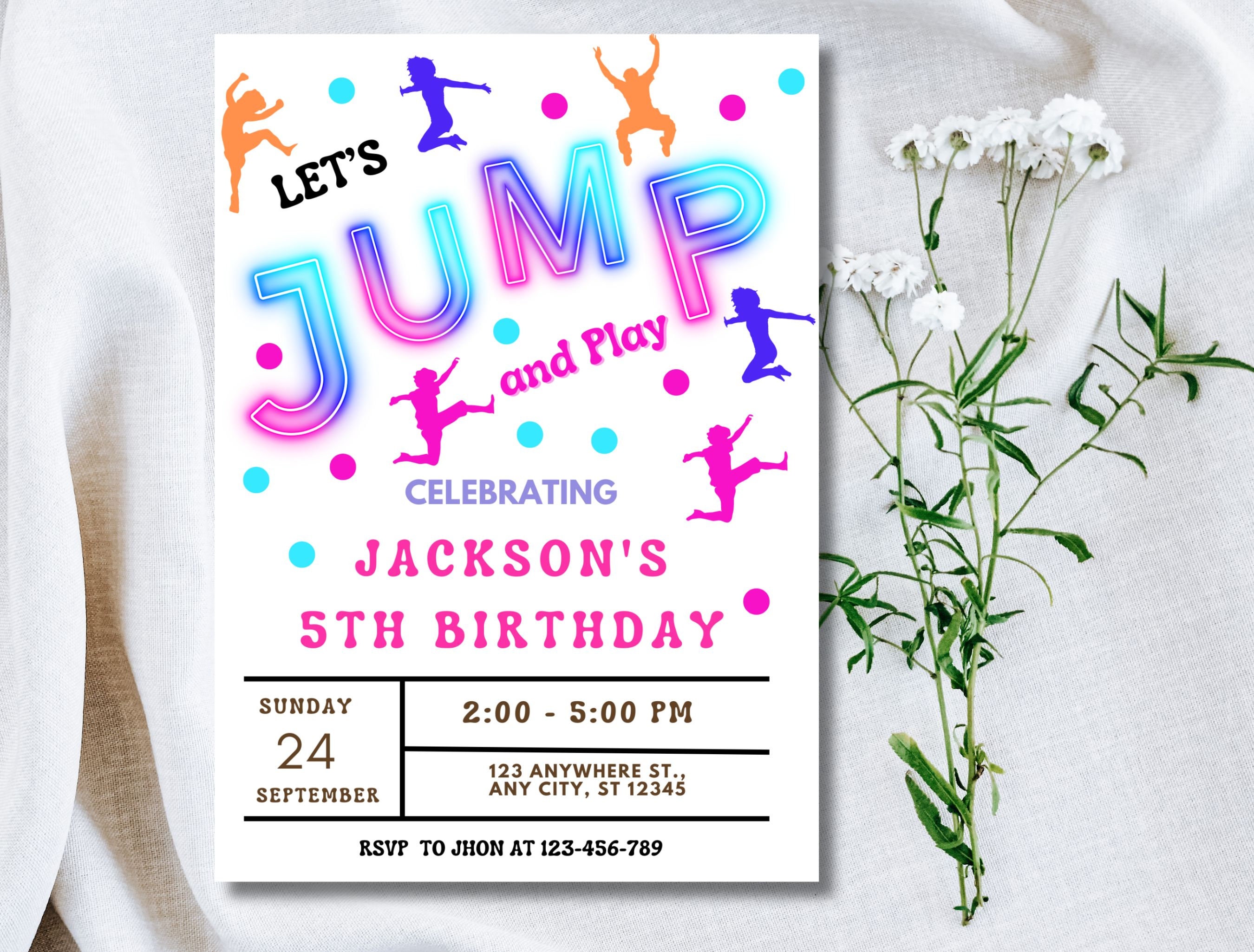 Jump Birthday Invitation, Jump Invitation, Editable Kids Trampoline ...