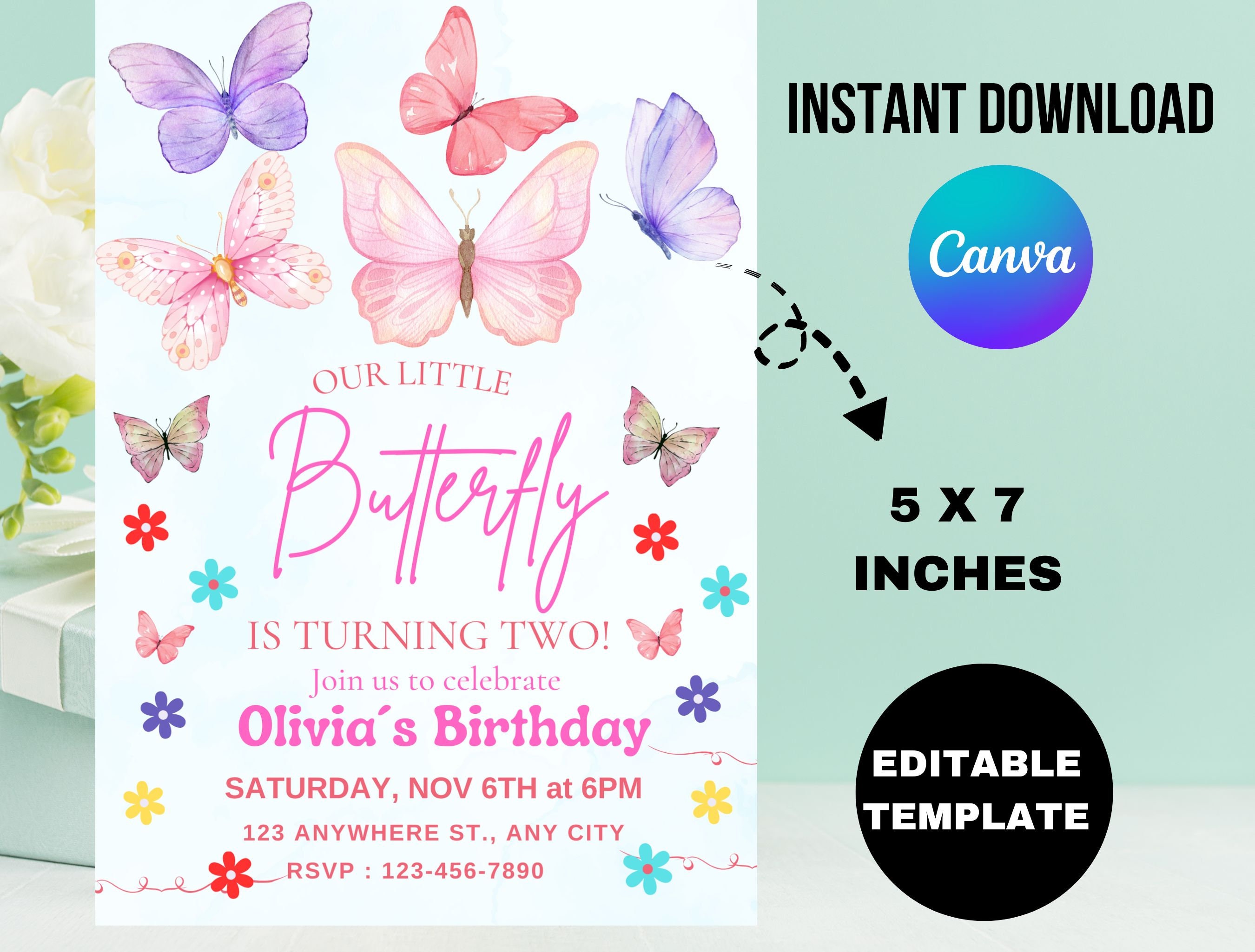 Butterfly Birthday Invitation Girl Butterfly Party Butterfly Invitation ...
