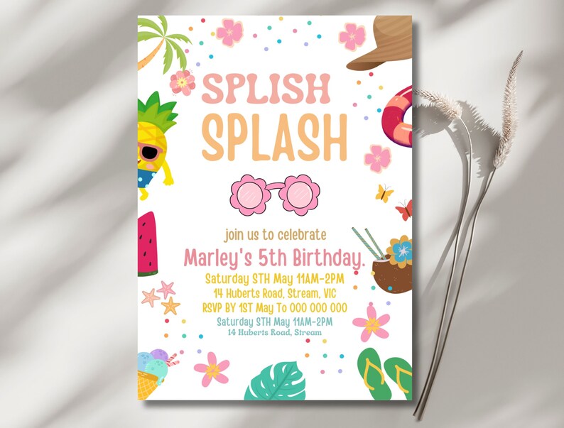 Splish Splash Birthday Invitation, Summer Pool Party (printable ...