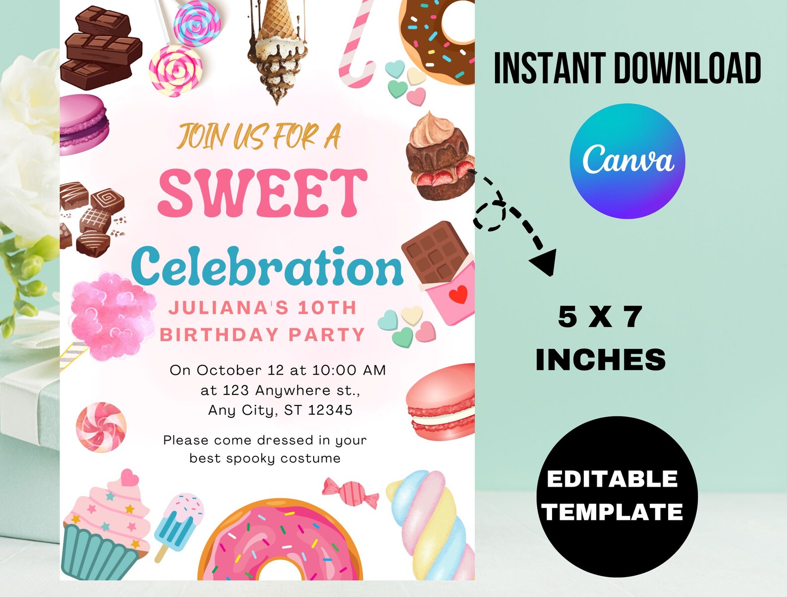 Editable Sweets Candy Invitation Template, Sweet Candy Birthday ...