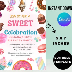 Editable Sweets Candy Invitation Template, Sweet Candy Birthday ...