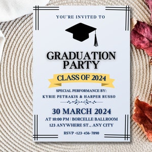 Graduation Invitation Template Printable Editable Electronic Graduation ...