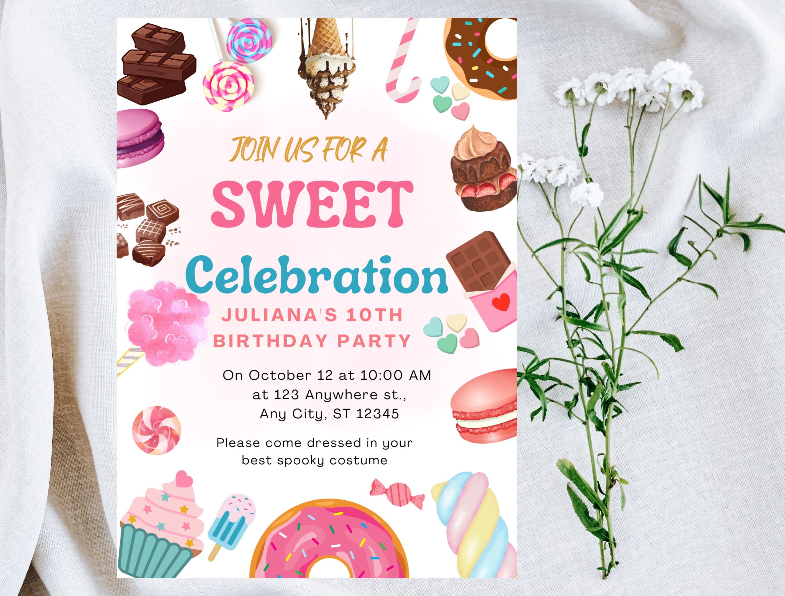 Editable Sweets Candy Invitation Template, Sweet Candy Birthday ...