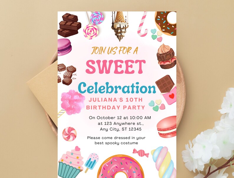 Editable Sweets Candy Invitation Template, Sweet Candy Birthday ...