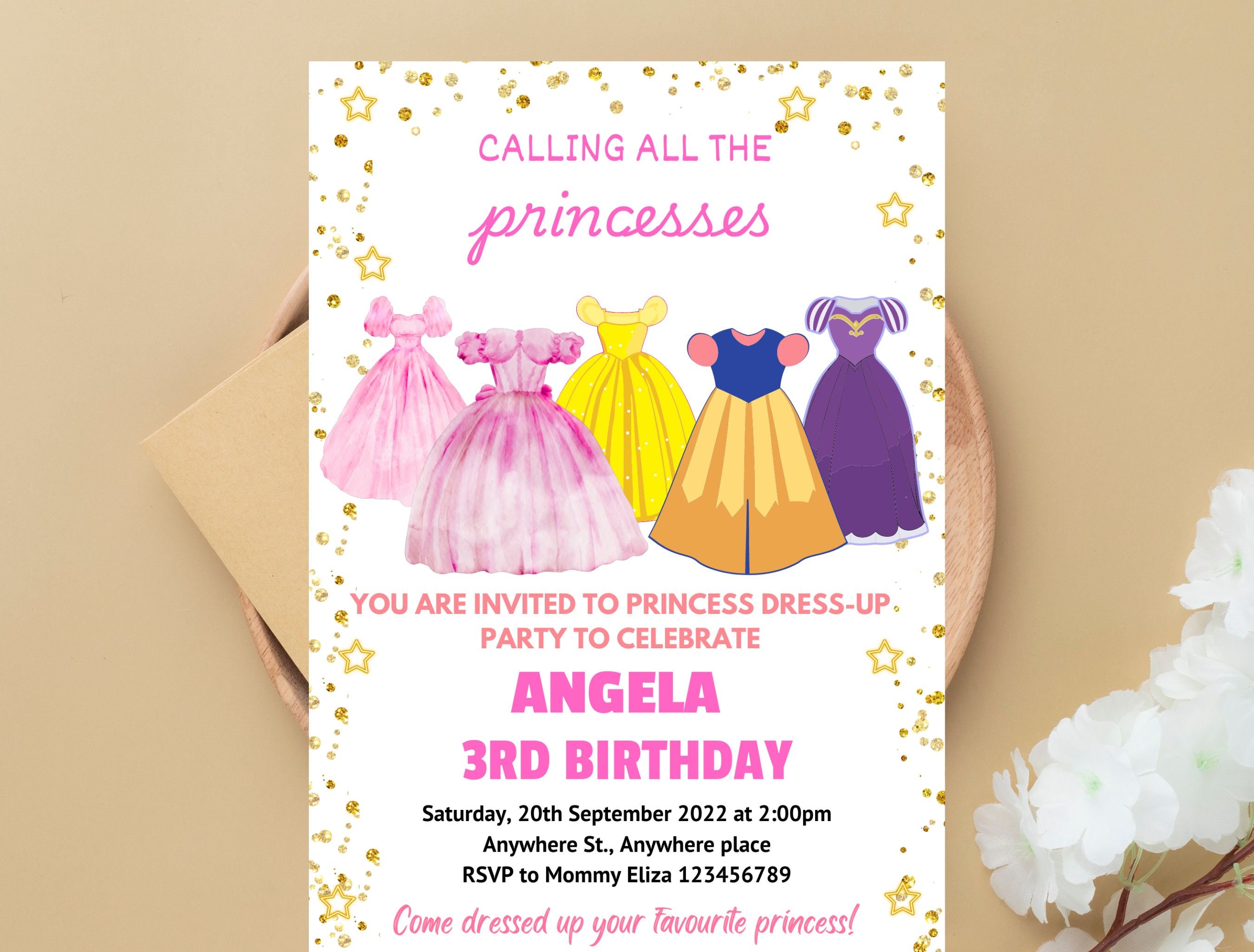 Editable Princess Birthday Invitation Princess Dress-up Invite Royal ...