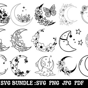 Floral Moon SVG Bundle, Celestial Cricut Cut Files (digital Download ...