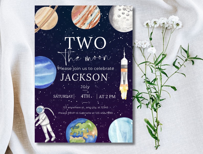 EDITABLE Space Boy Birthday Party Invitation, Galaxy Party Invitation ...