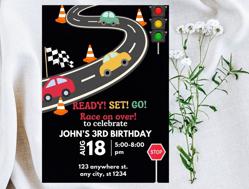 Race Car Birthday Invitation Template, Editable Party Invite (digital ...