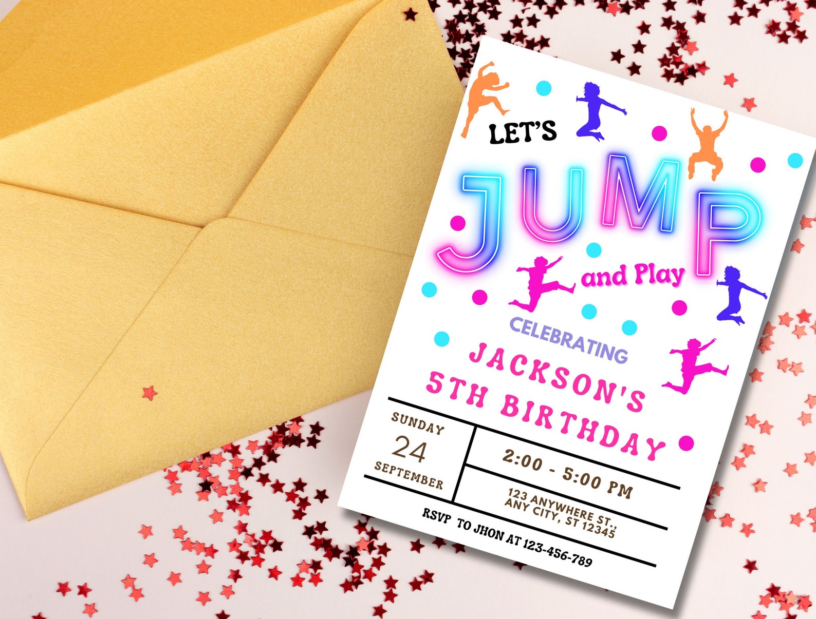 Jump Birthday Invitation, Jump Invitation, Editable Kids Trampoline ...