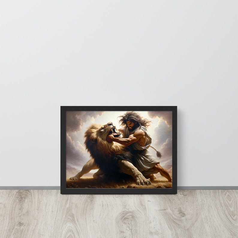 Samson's Valor Lion Battle Art Biblical Strength Biblical Hero Samson ...