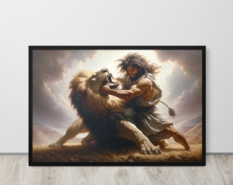 Samson Wrestling With Lion Samson's Valor Lion Battle Art Biblical ...