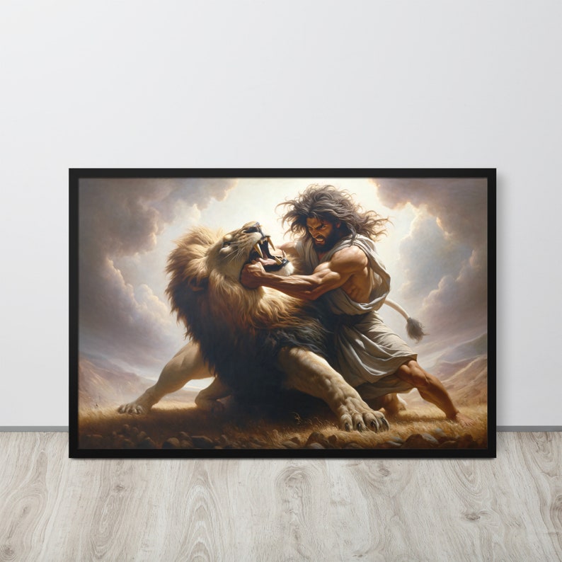 Samson's Valor Lion Battle Art Biblical Strength Biblical Hero Samson ...