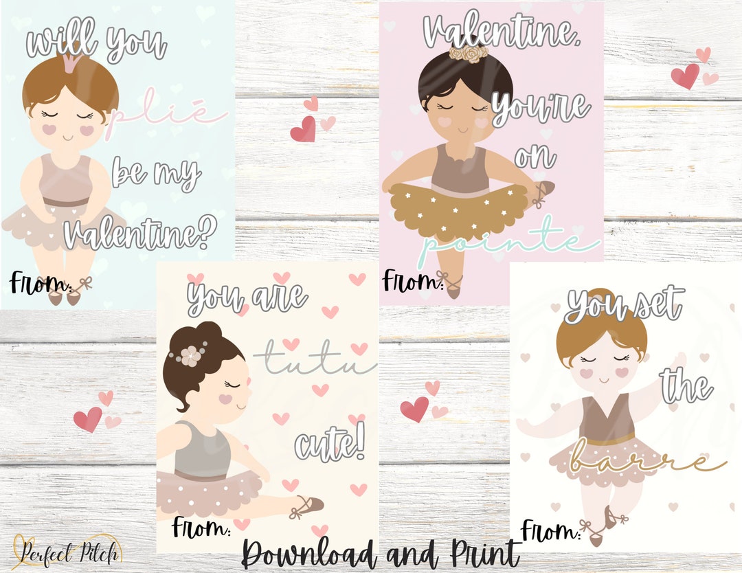 Printable Ballet Valentine's Day Cards, Kids Valentine Card for Class ...