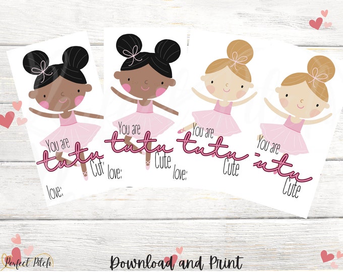 Unicorn Ballerina Valentines,scrunchie Valentine Cards,instant Download ...