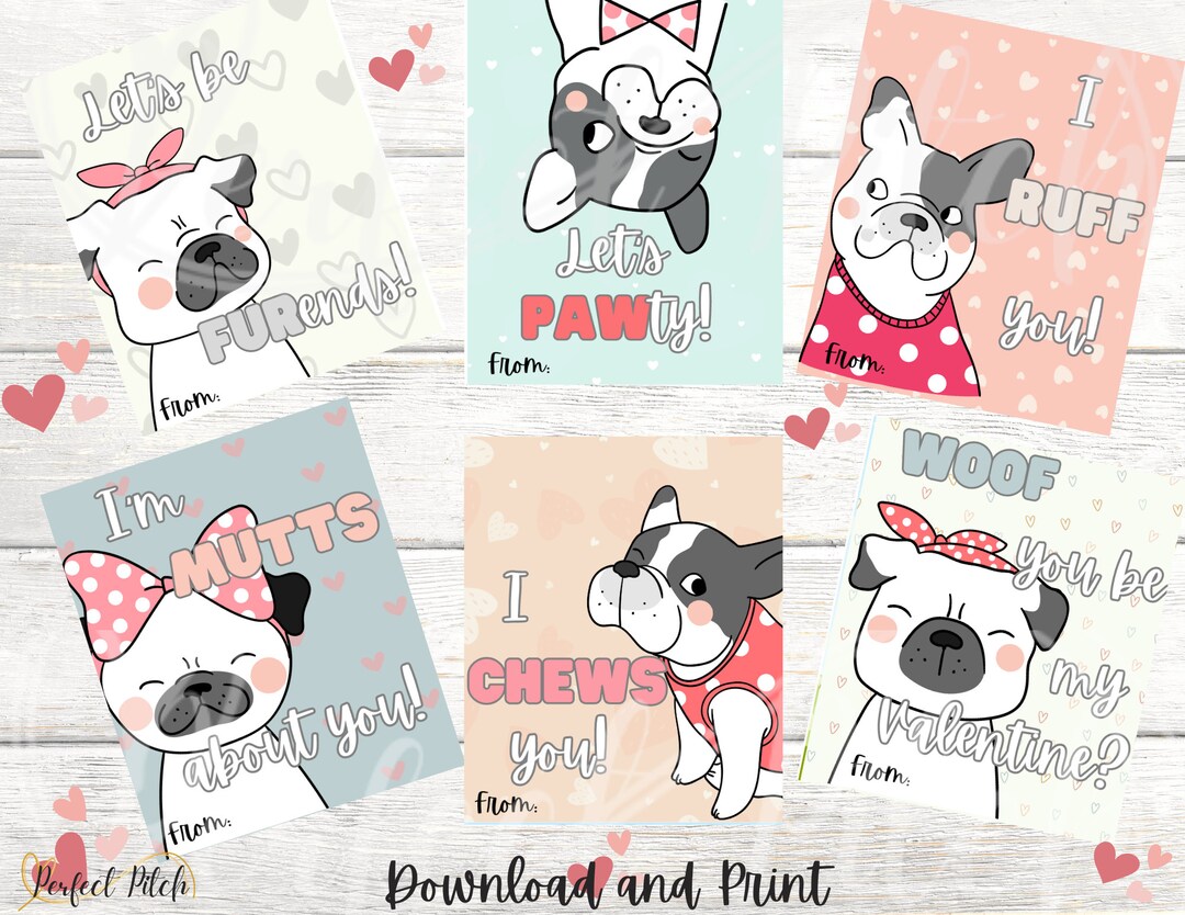 Printable Dog Valentine's Day Cards, Kids Valentine Cards for School ...