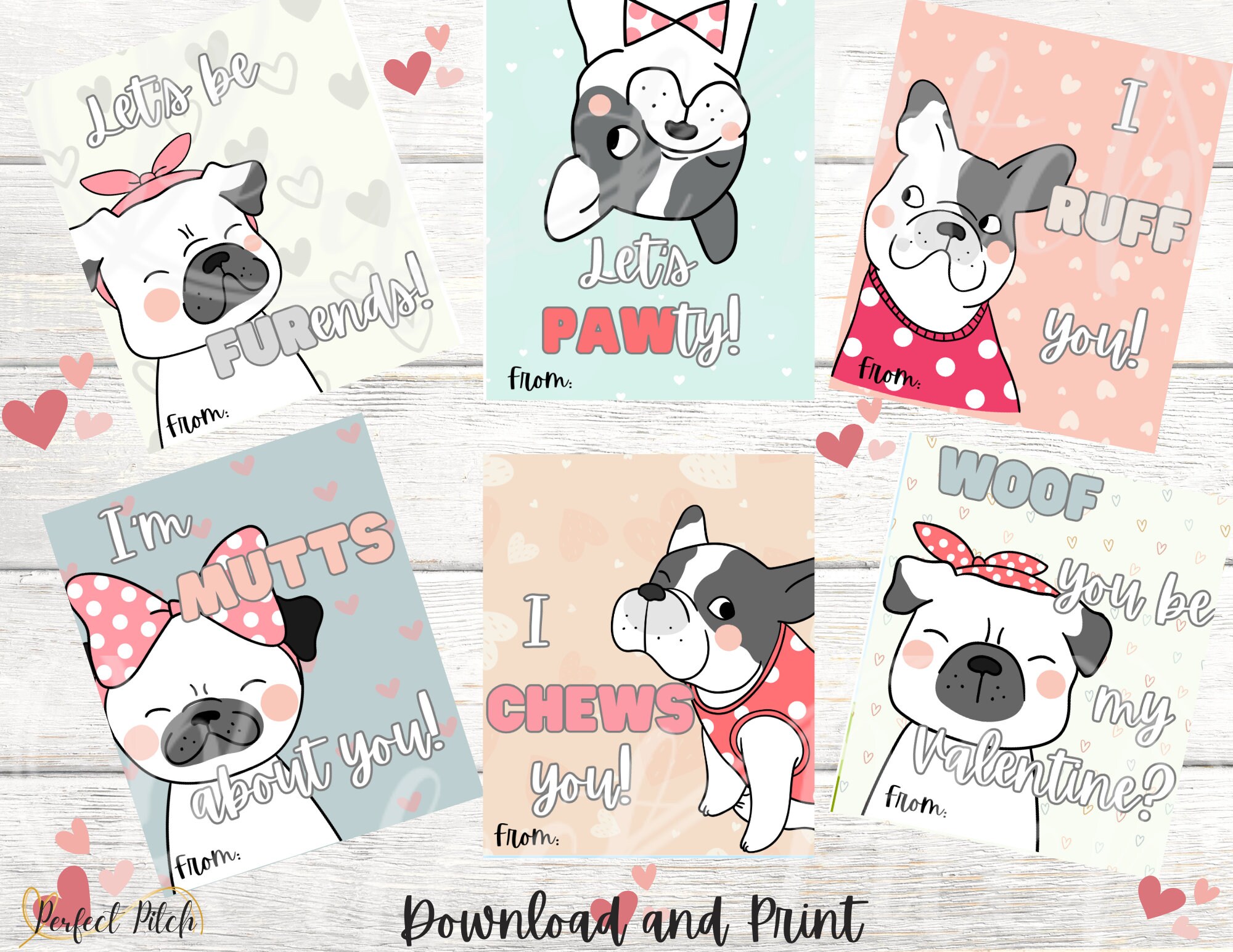 Printable Dog Valentine's Day Cards, Kids Valentine Cards for School ...