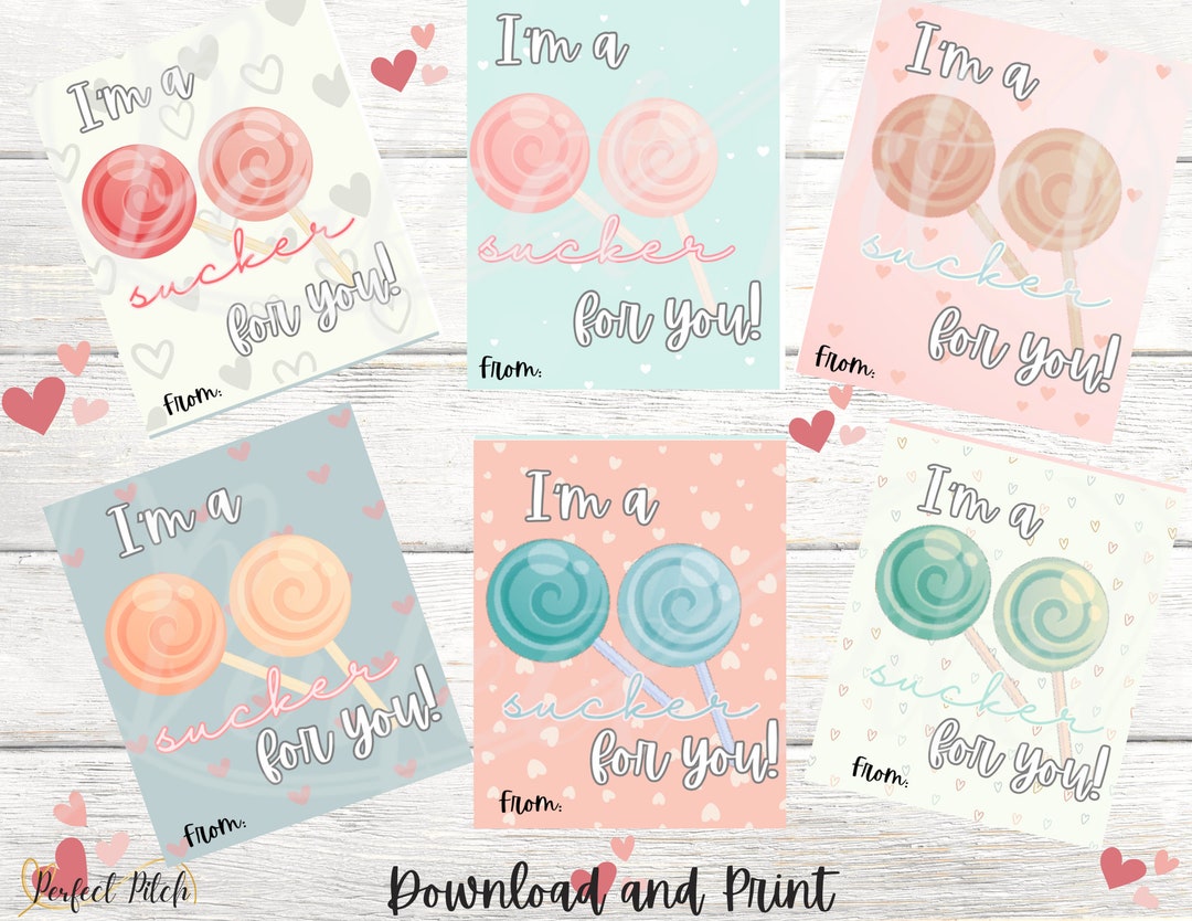 Printable Sucker Valentine's Day Cards, Kids Valentine Card for Class ...