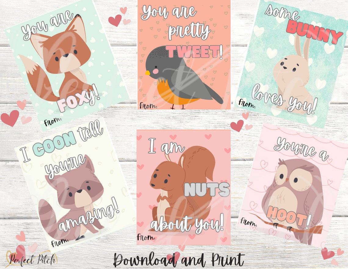 Printable Animal Valentine's Day Cards, Kids Valentine Card for Class ...