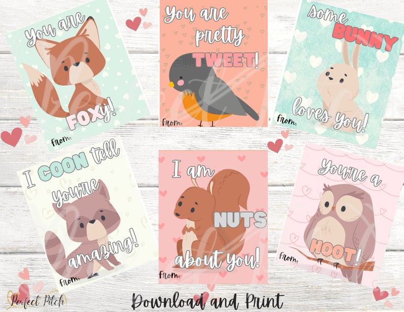 Printable Animal Valentine's Day Cards, Kids Valentine Card for Class ...