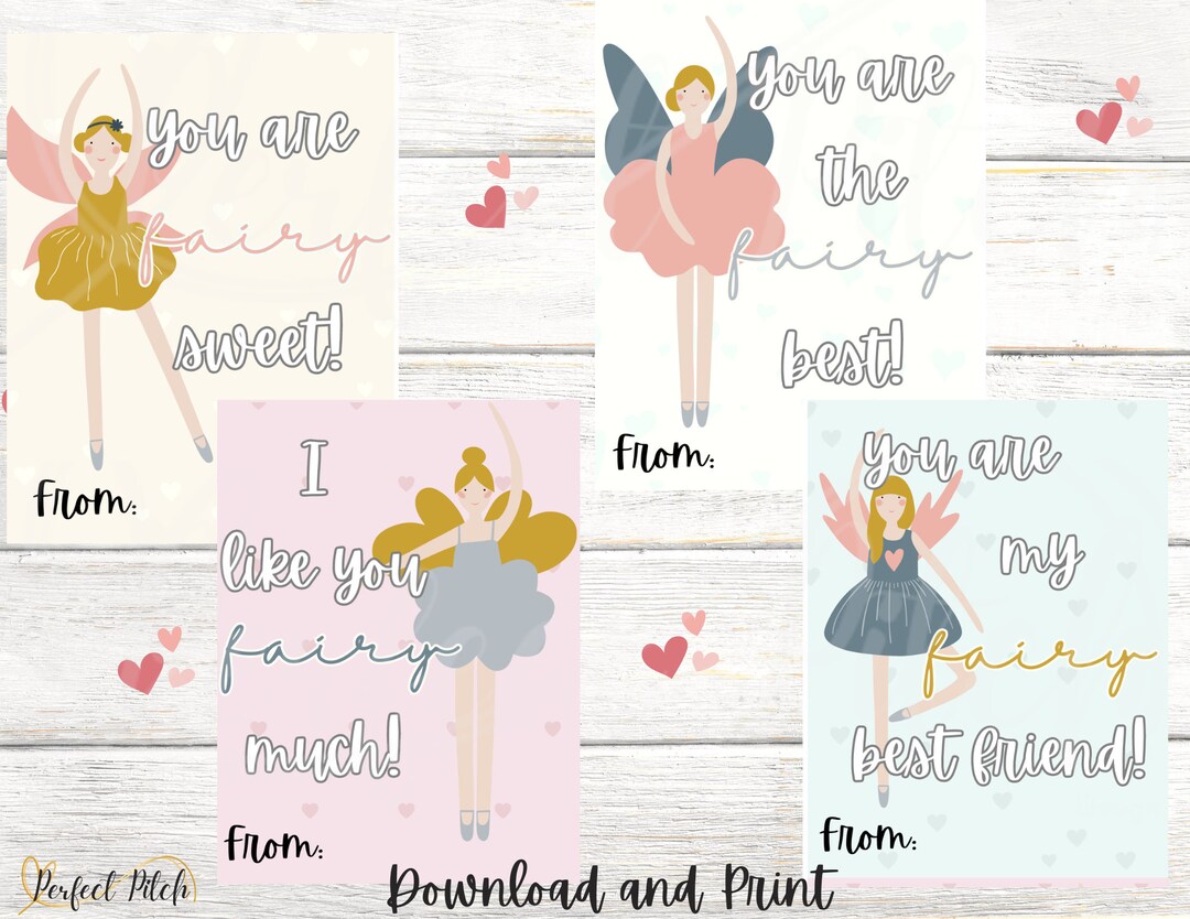 Printable Fairy Valentine's Day Cards, Kids Valentine Cards for Class ...