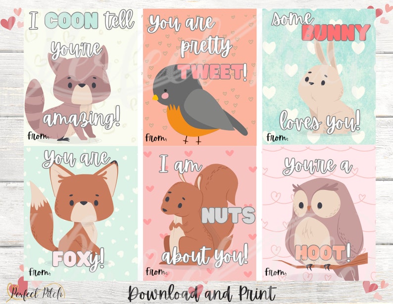 Printable Animal Valentine's Day Cards, Kids Valentine Card for Class ...