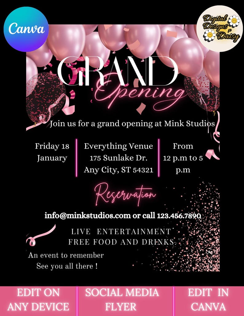 Grand Opening Flyer, DIY Celebration Flyer, Event Party Flyer, Launch ...