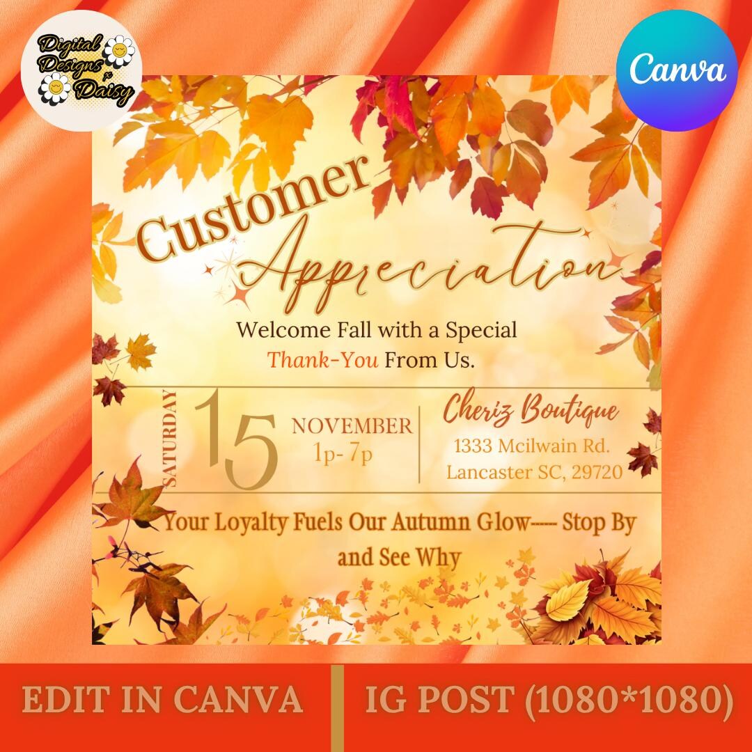 Customer Appreciation Flyer, Fall Special, DIY Canva Template (digital ...