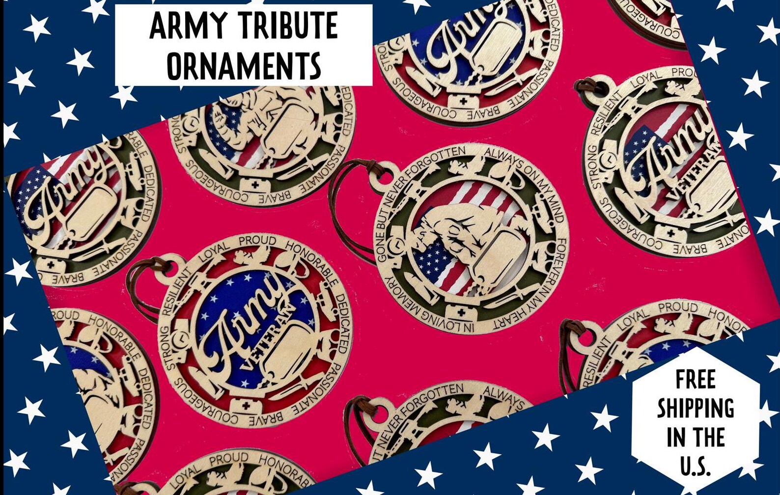 Army Tribute Layered Ornaments, Army Memorial Ornament, Army Veteran ...