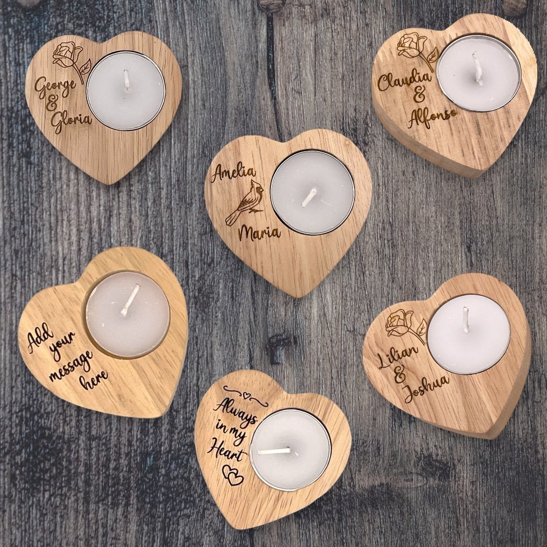 Wood Heart Tea Light Candle With Personalization - Etsy