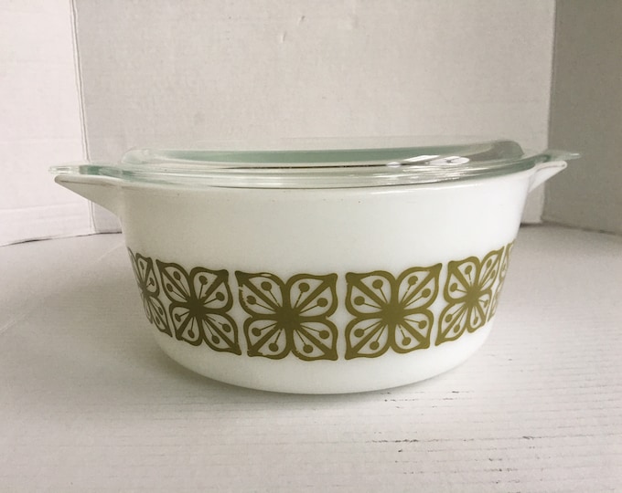 Vintage Pyrex 475-B 2 1/2 Qt. Verde Green Square Flowers Casserole Dish ...