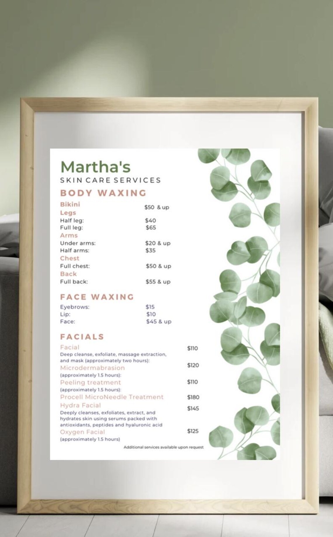 Price List of Services/ BEAUTY SALON Menu/pricing Poster/waxing, Facial ...