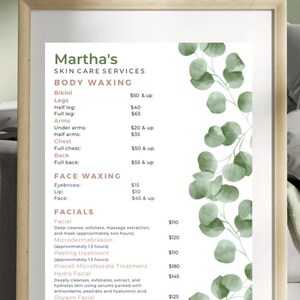 Price List of Services/ BEAUTY SALON Menu/pricing Poster/waxing, Facial ...