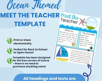 New Ocean Theme Meet the Teacher Template Under the Sea Theme Meet the ...