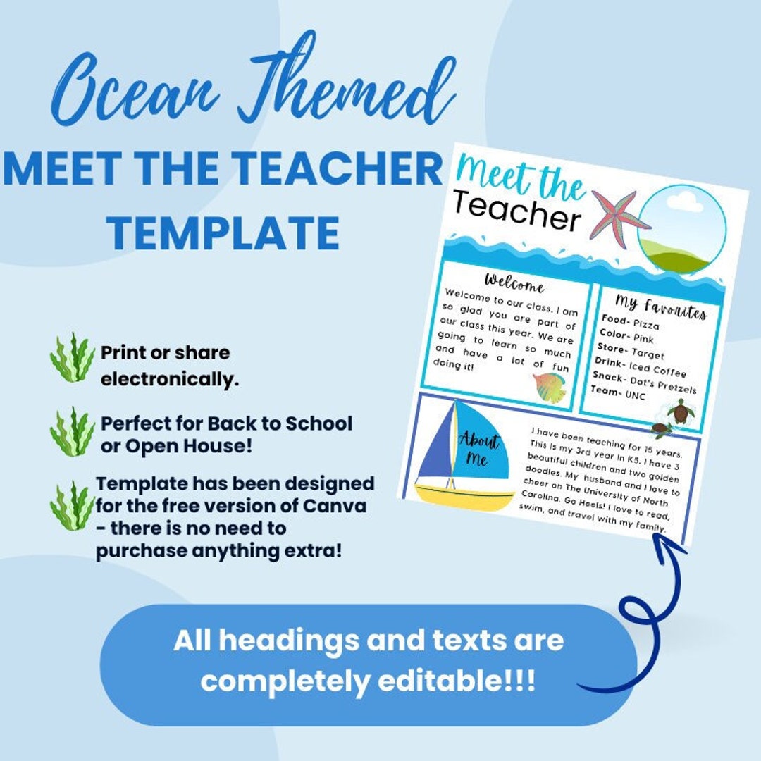 Ocean Themed//under the Sea Meet the Teacher Template - Etsy