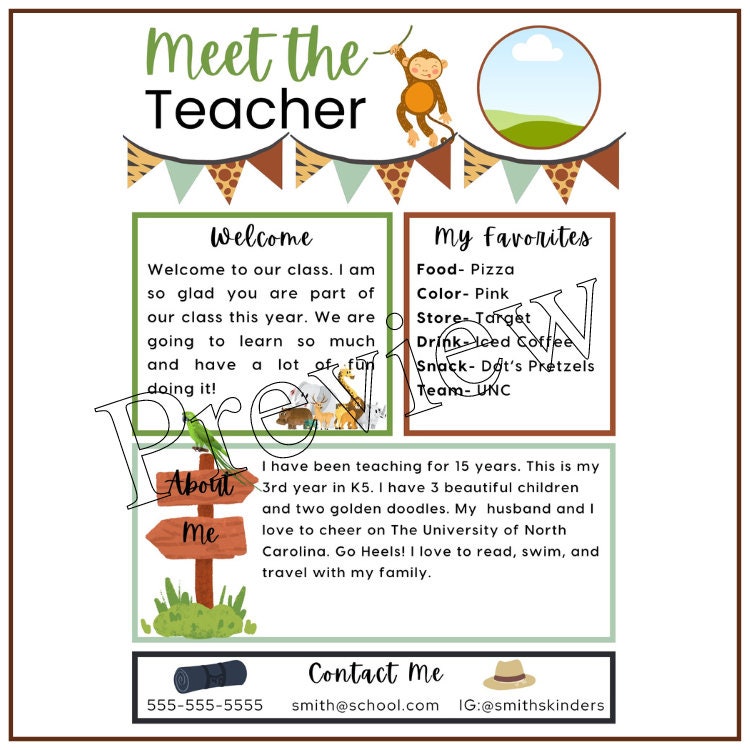 Editable Jungle Themed Meet the Teacher Template - Etsy