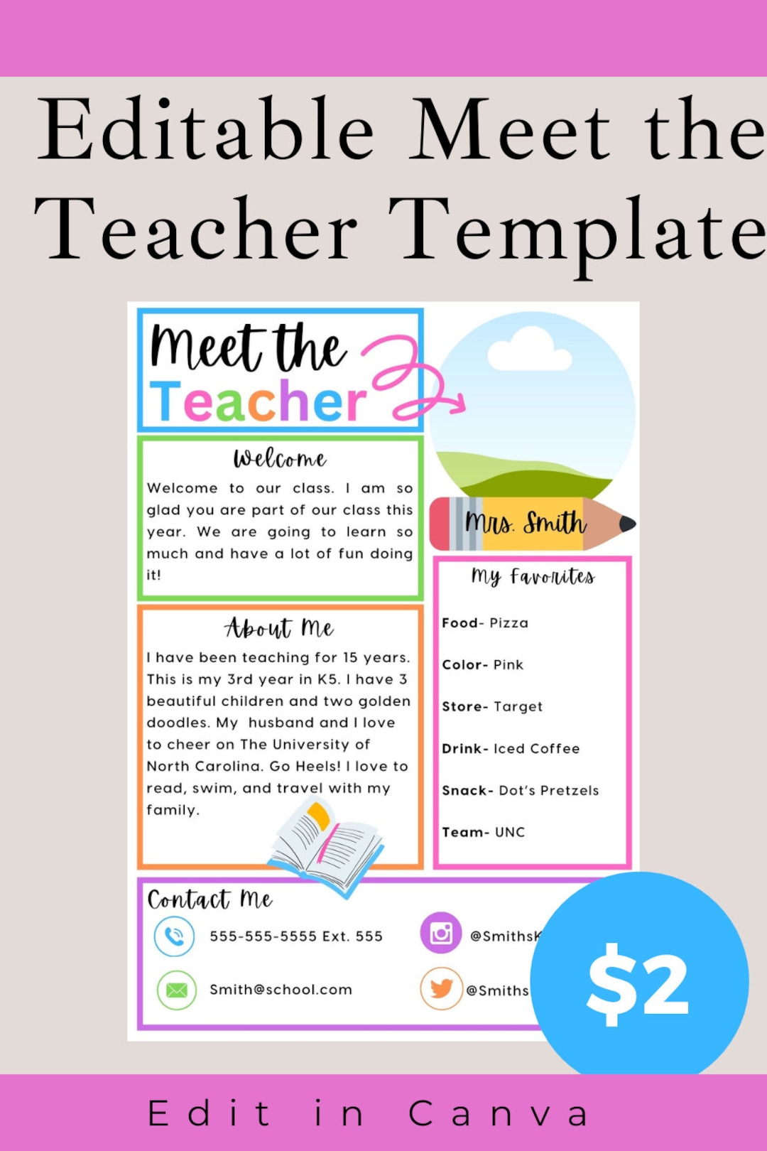 Colorful Meet the Teacher Template (editable) - Etsy