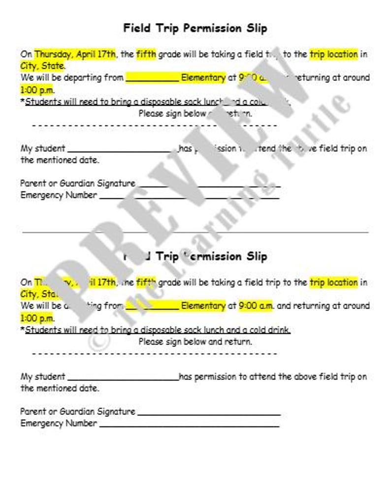 2 School Field Trip Permission Slip Templates *digital* *editable ...