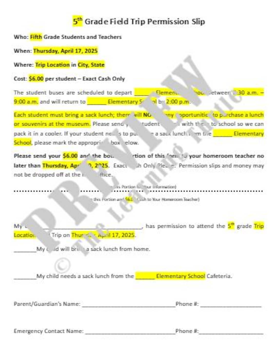 2 School Field Trip Permission Slip Templates *digital* *editable ...
