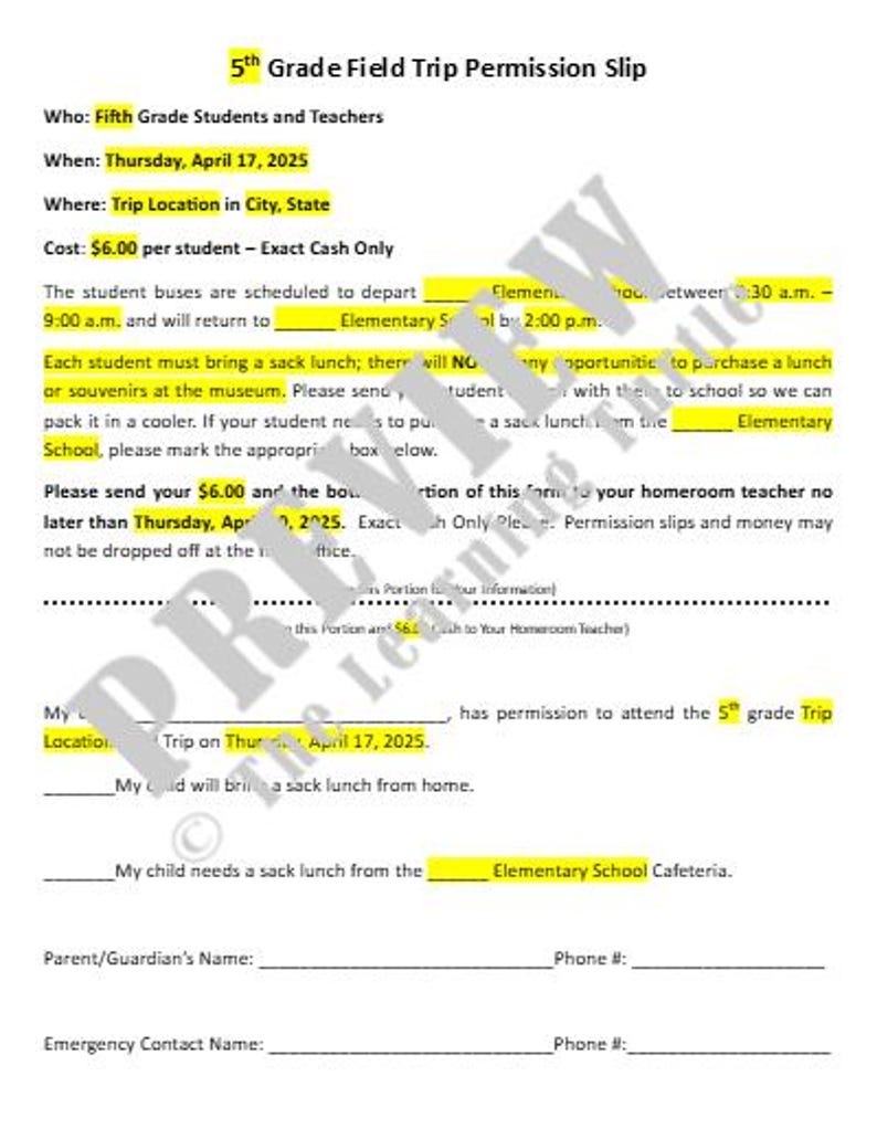2 School Field Trip Permission Slip Templates *digital* *editable ...
