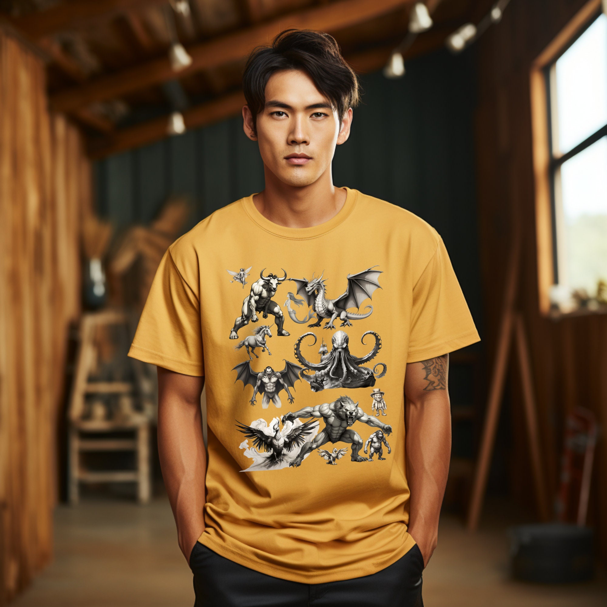 Mythical Creatures Minimalist Tee Shirt, Vintage Style Shirt, Gift ...