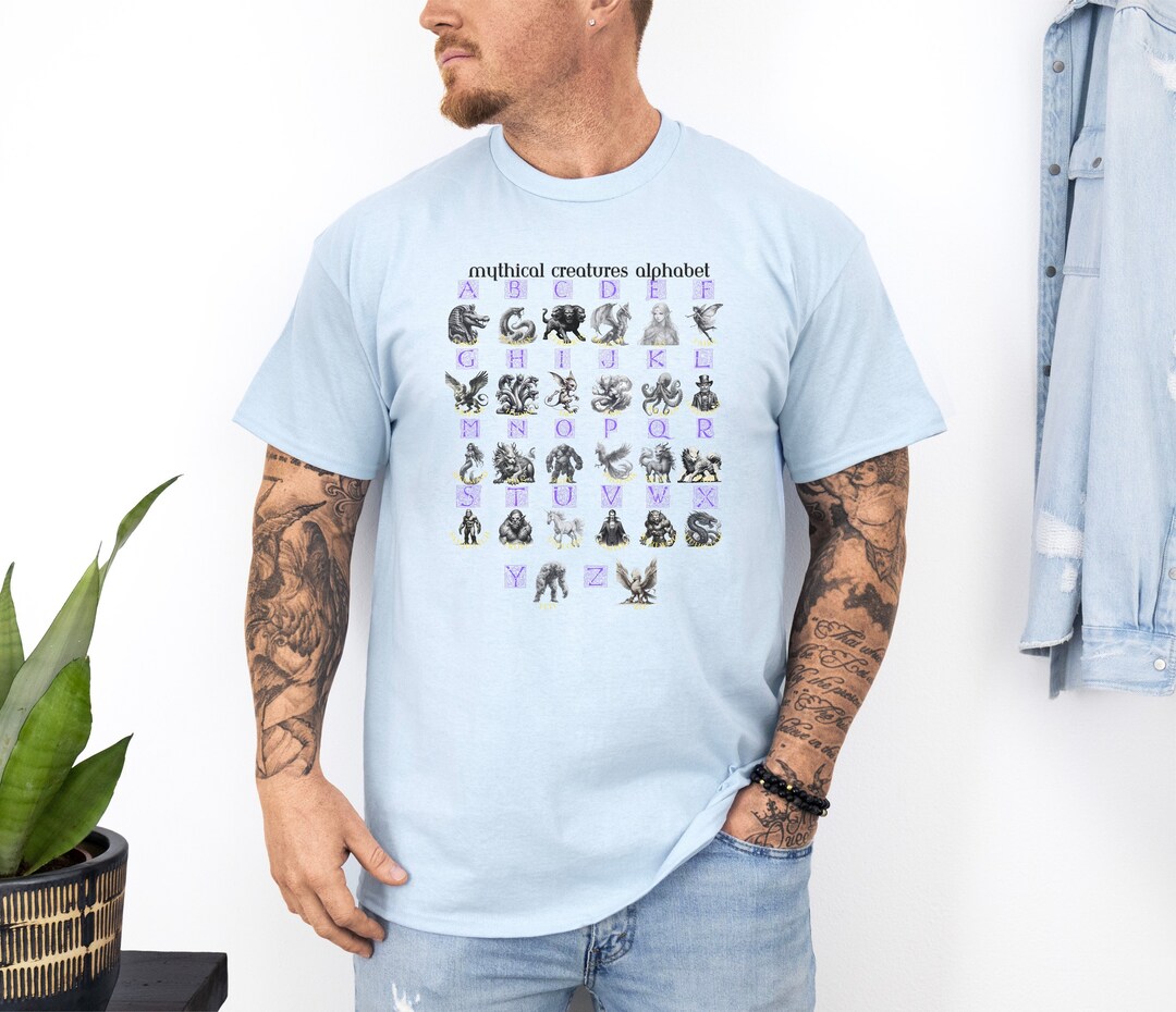 Mythical Creatures Alphabet Shirt for Fantasy Lovers, Folklore Graphic ...