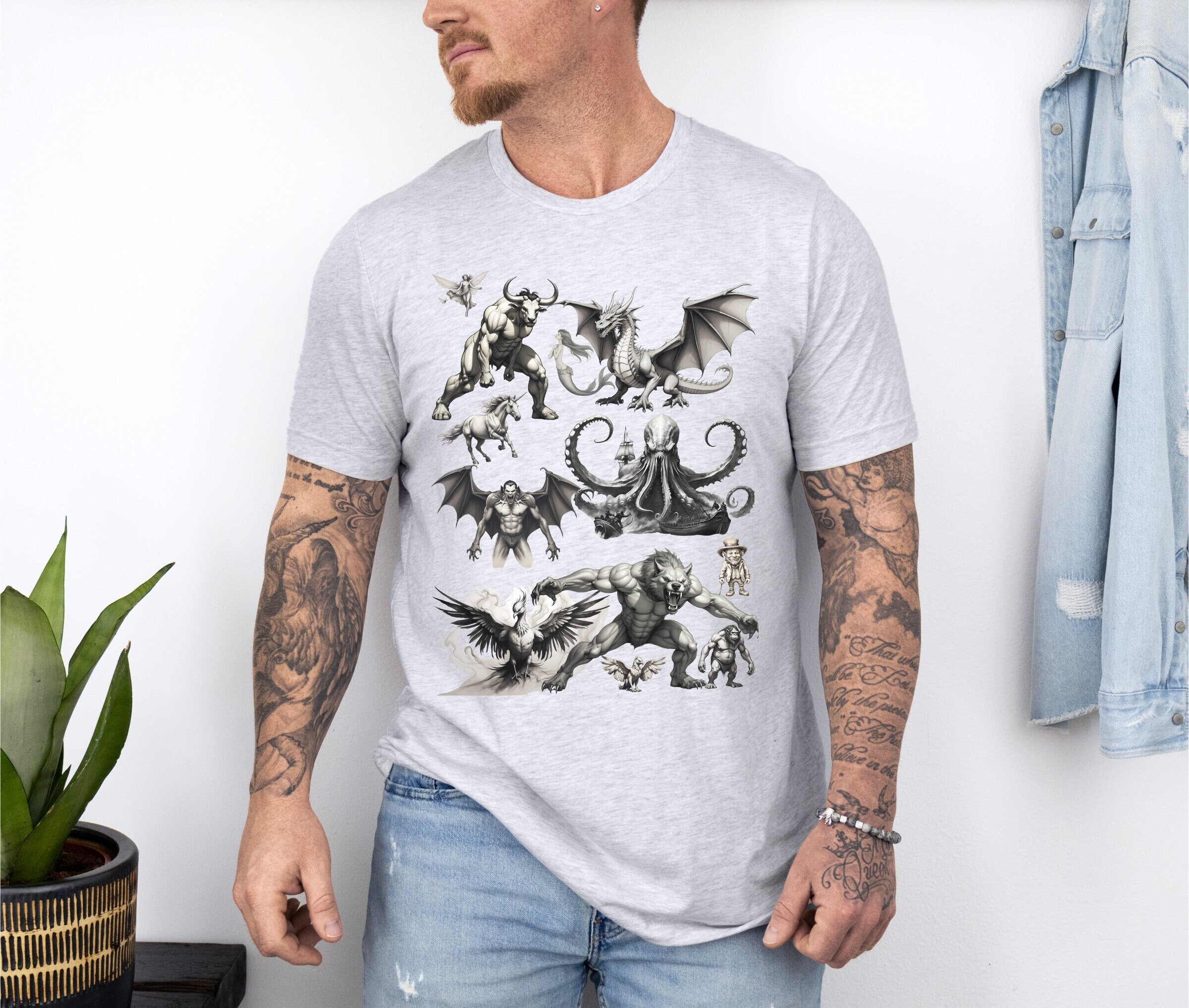 Mythical Creatures Minimalist Tee Shirt, Vintage Style Shirt, Gift ...