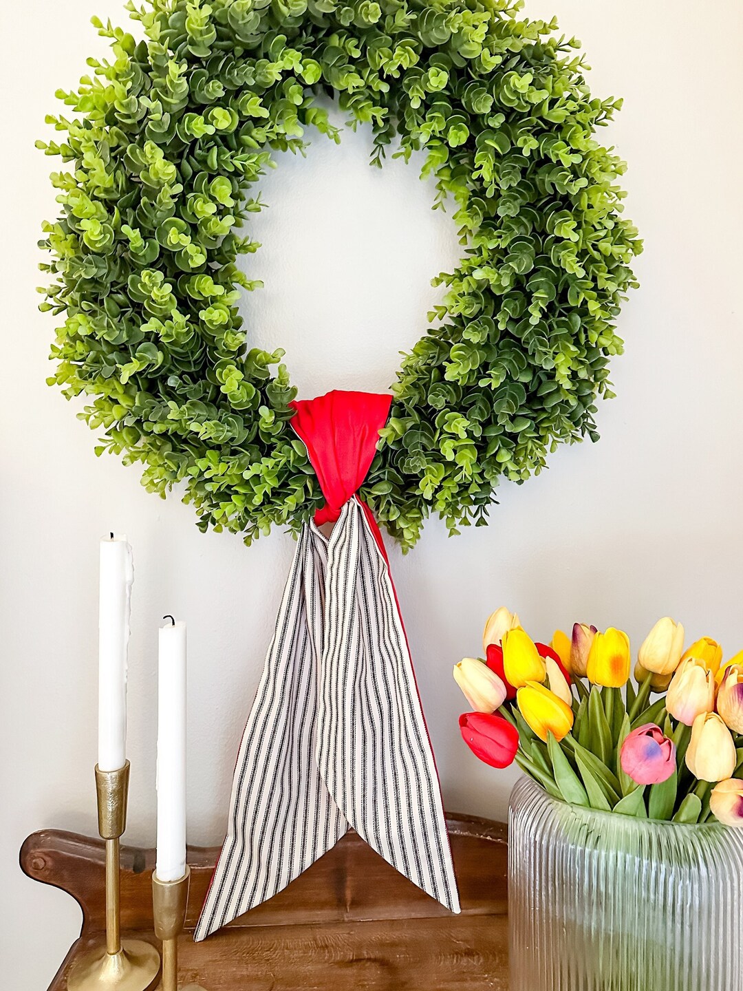 Wreath Sash Custom Monogram Black & White Ticking Stripe W/ Cardinal ...