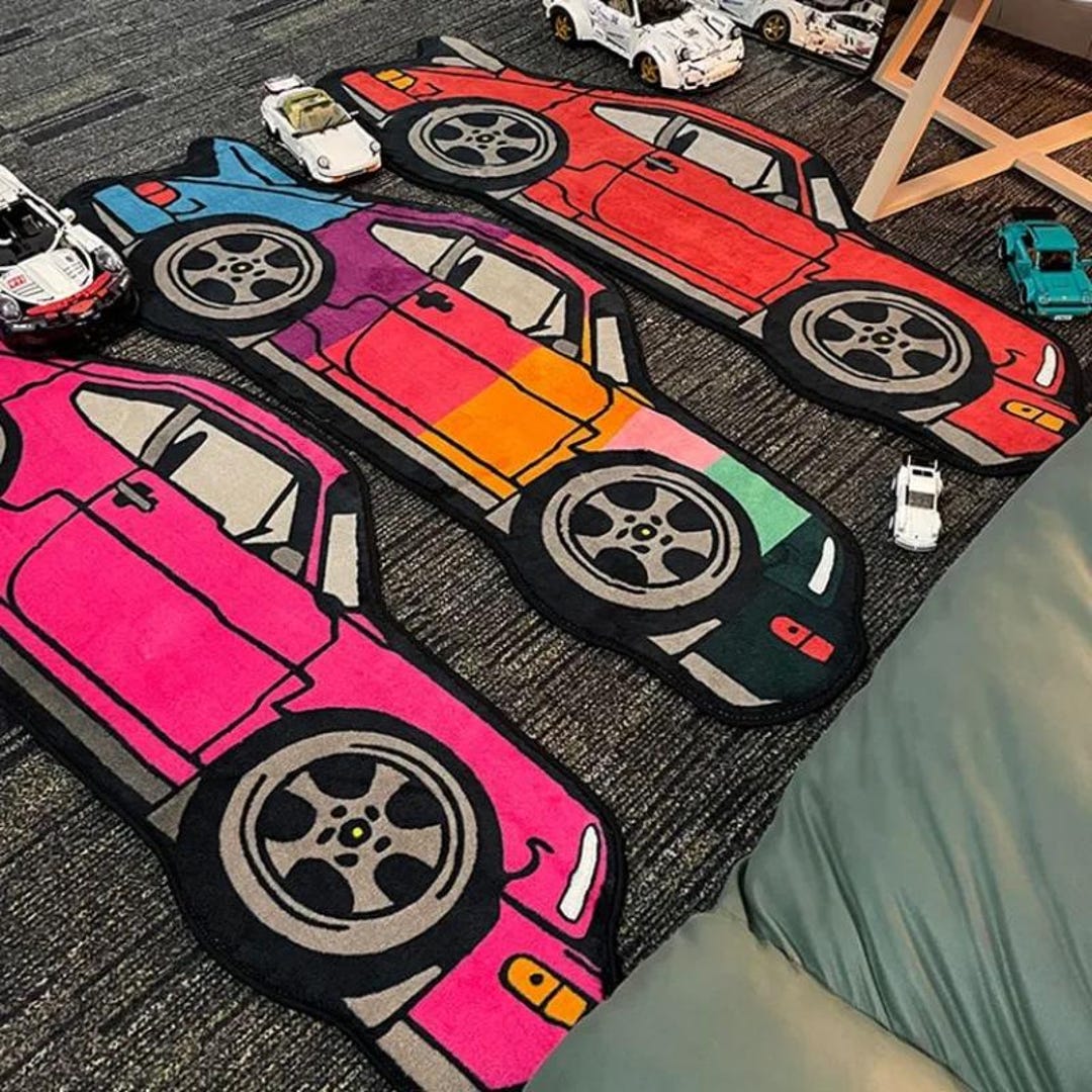 Retro Sports Car Rug Decorative Porsche Inspired Rug Car Lover Floor ...
